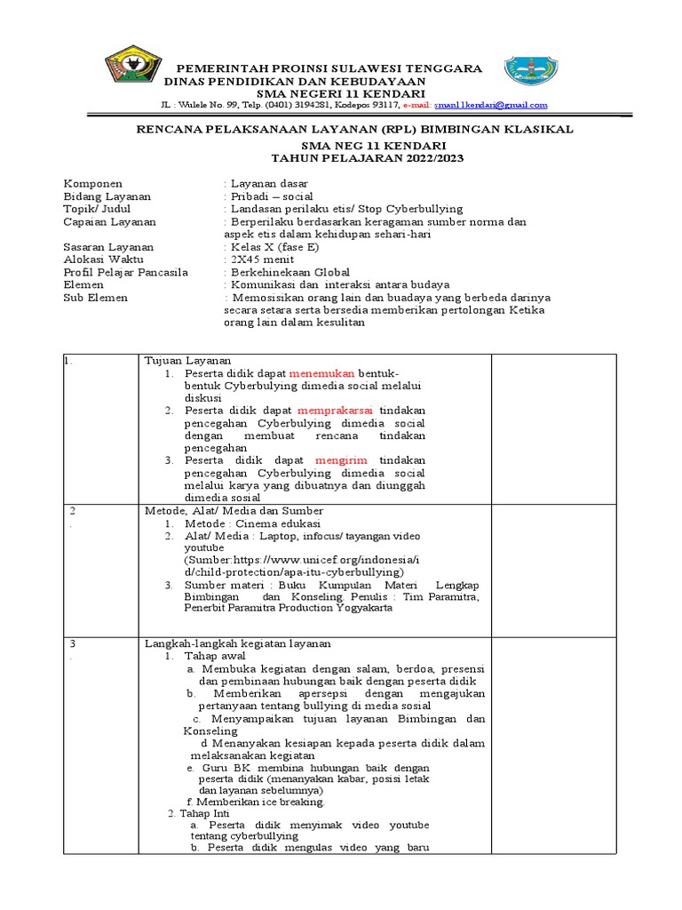 RPL Layanan Klasikal Berdiferensiasi | PDF
