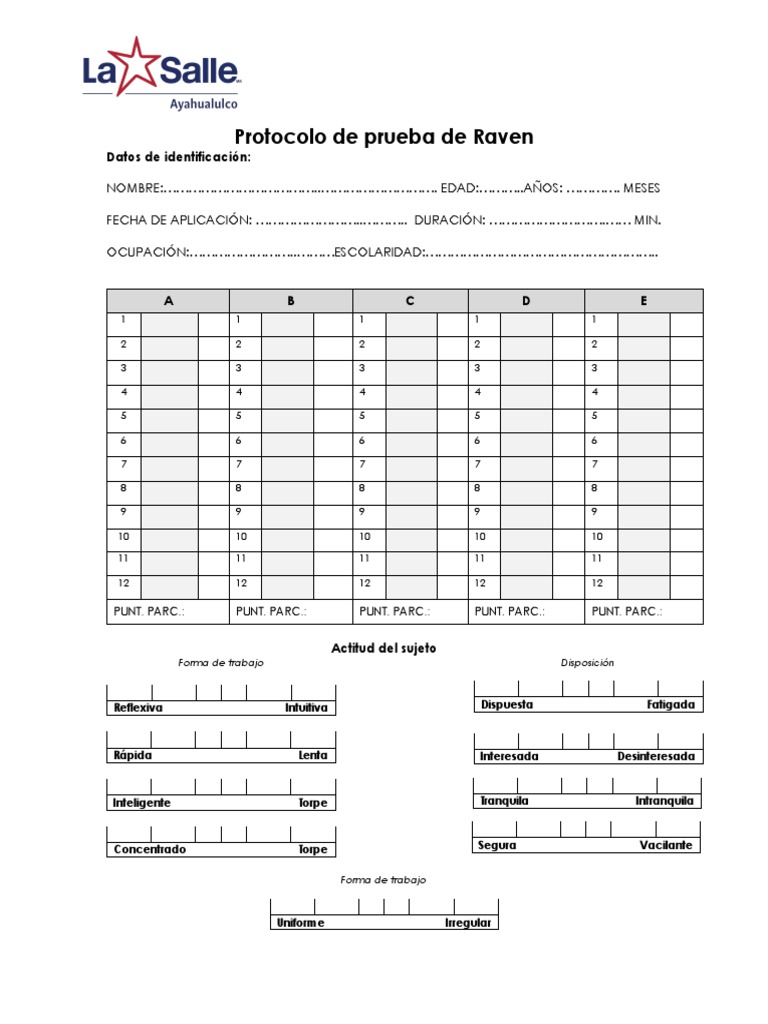 Protocolo de Prueba de Raven | PDF | Métodos de evaluación | Cognición