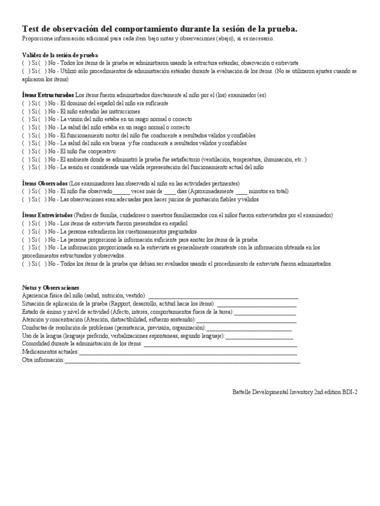 Test de Observacion Comportamental en La Sesión de La Prueba | PDF ...