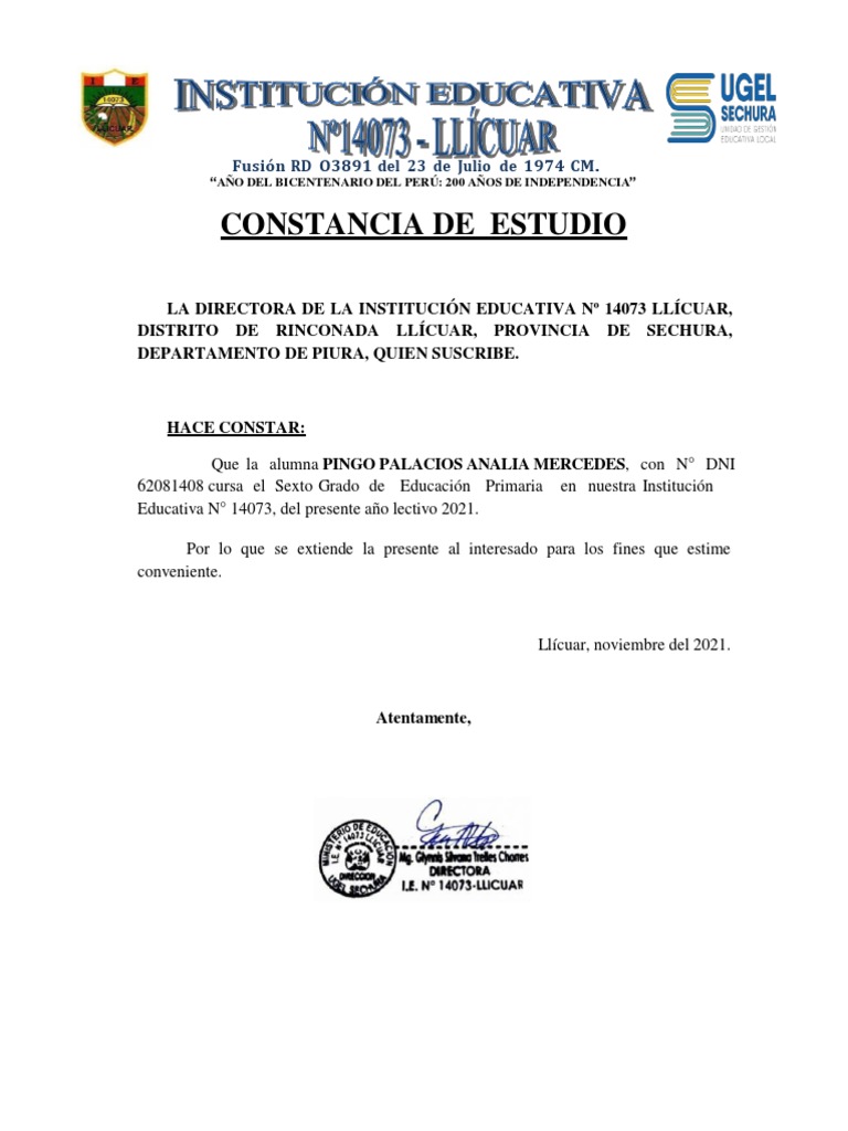 CONSTANCIA DE ESTUDIOS Analia | PDF