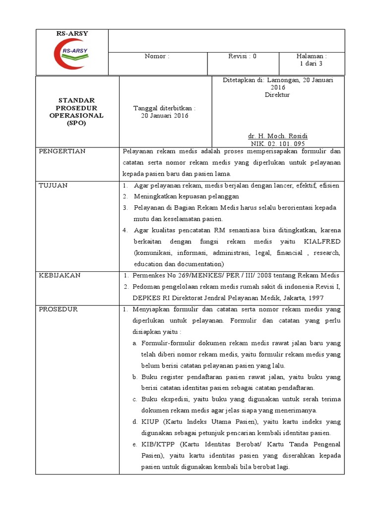 SOP Pelayanan Rekam Medis | PDF
