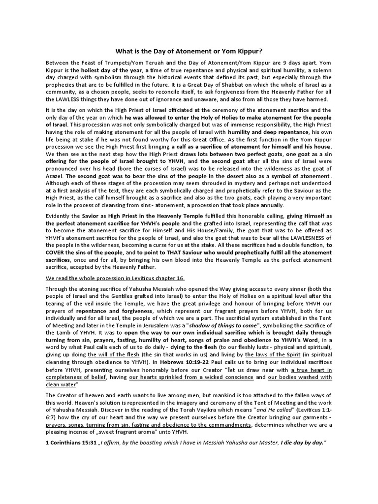 Day Of Atonement Yom Kippur Ziua Ispasirii Pdf Yom Kippur