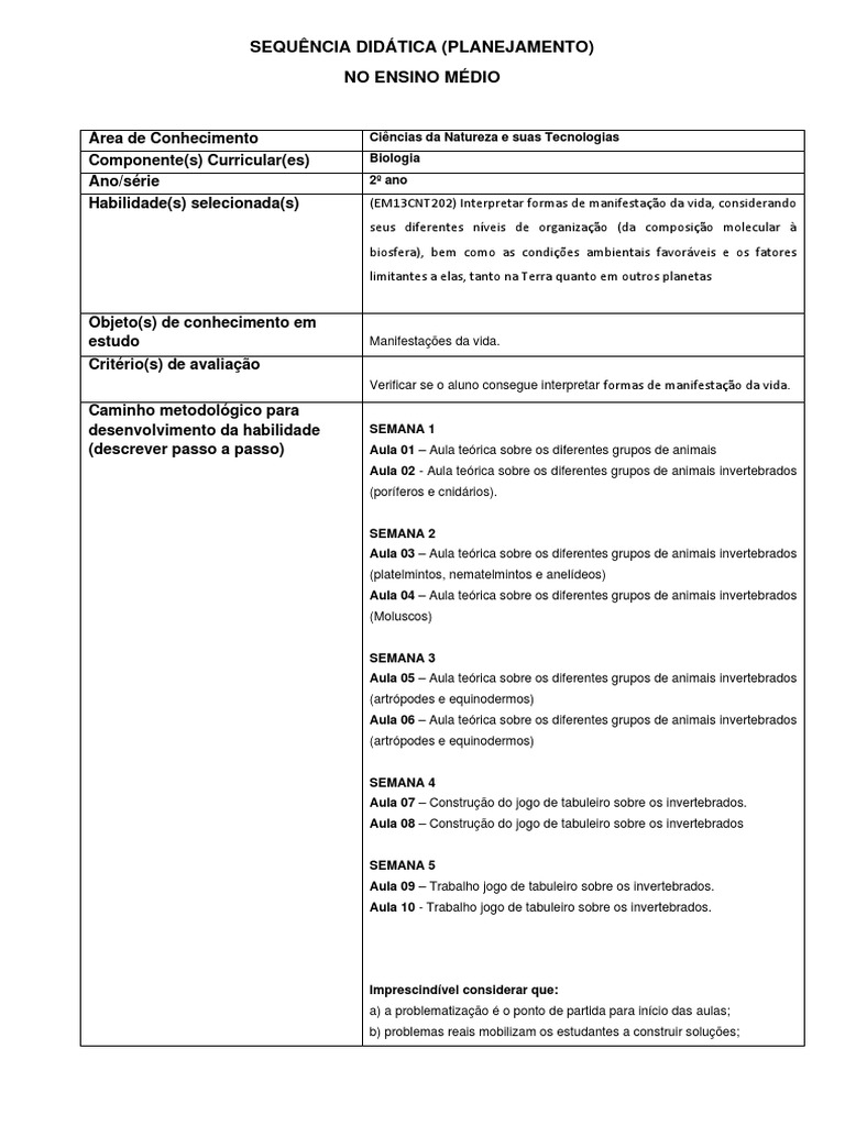 MODELO DA SEQUENCIA DIDÁTICA EF Agosto | PDF | Vida