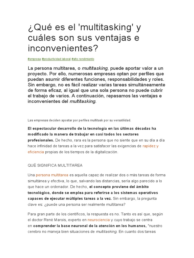 Qué Es El Multitasking | PDF | Cognición | Ciencia cognitiva