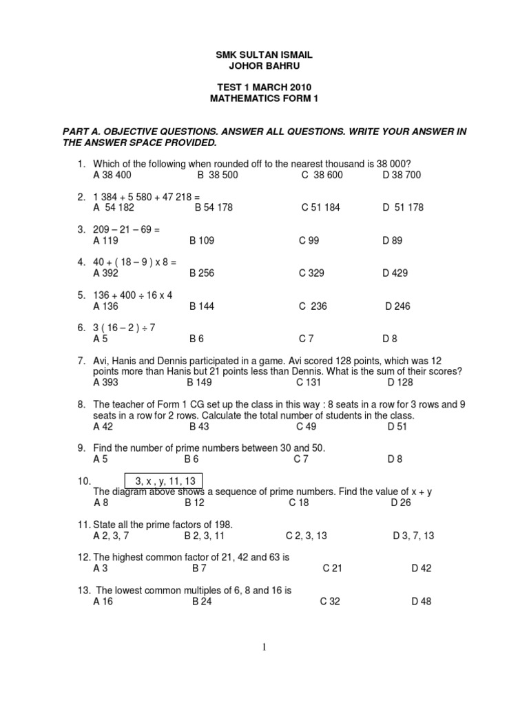 Part A. Objective Questions. Answer All Questions. Write Your Answer in ...