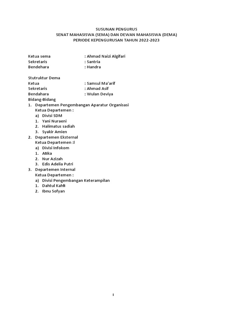 Susunan Pengurus Sema Dema | PDF