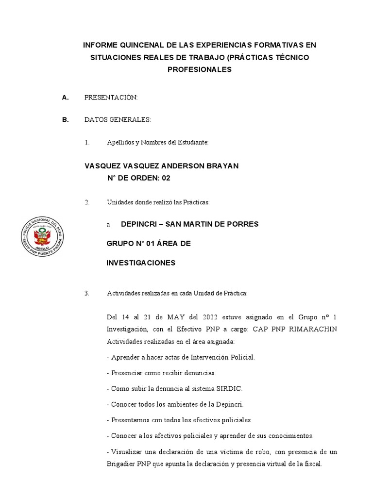 Informe Final de Practicas | PDF