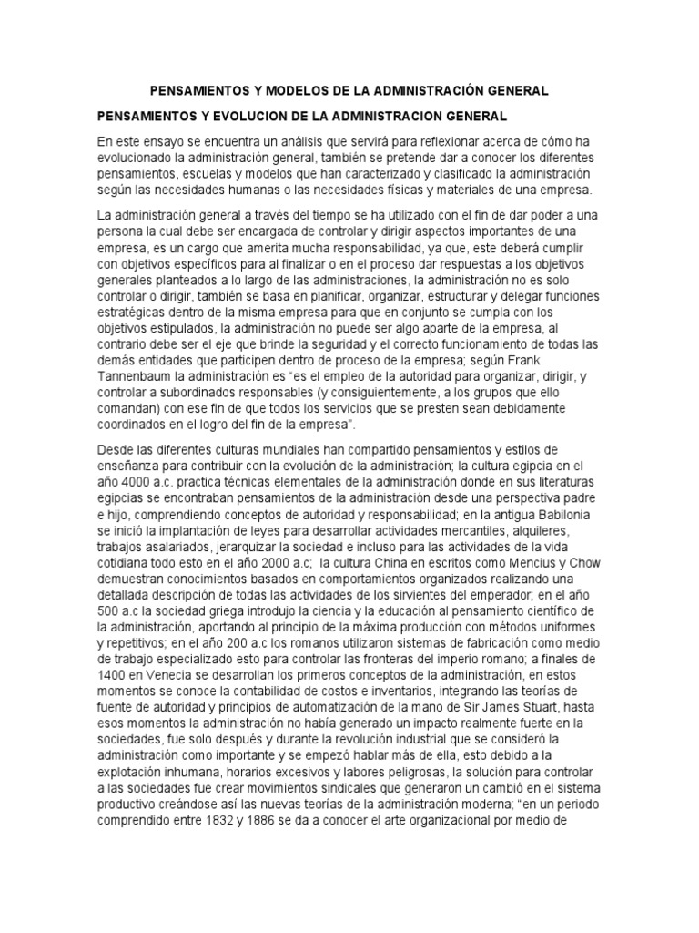 Pensamientos y Modelos de La Administracion General | PDF | Business | Sociedad