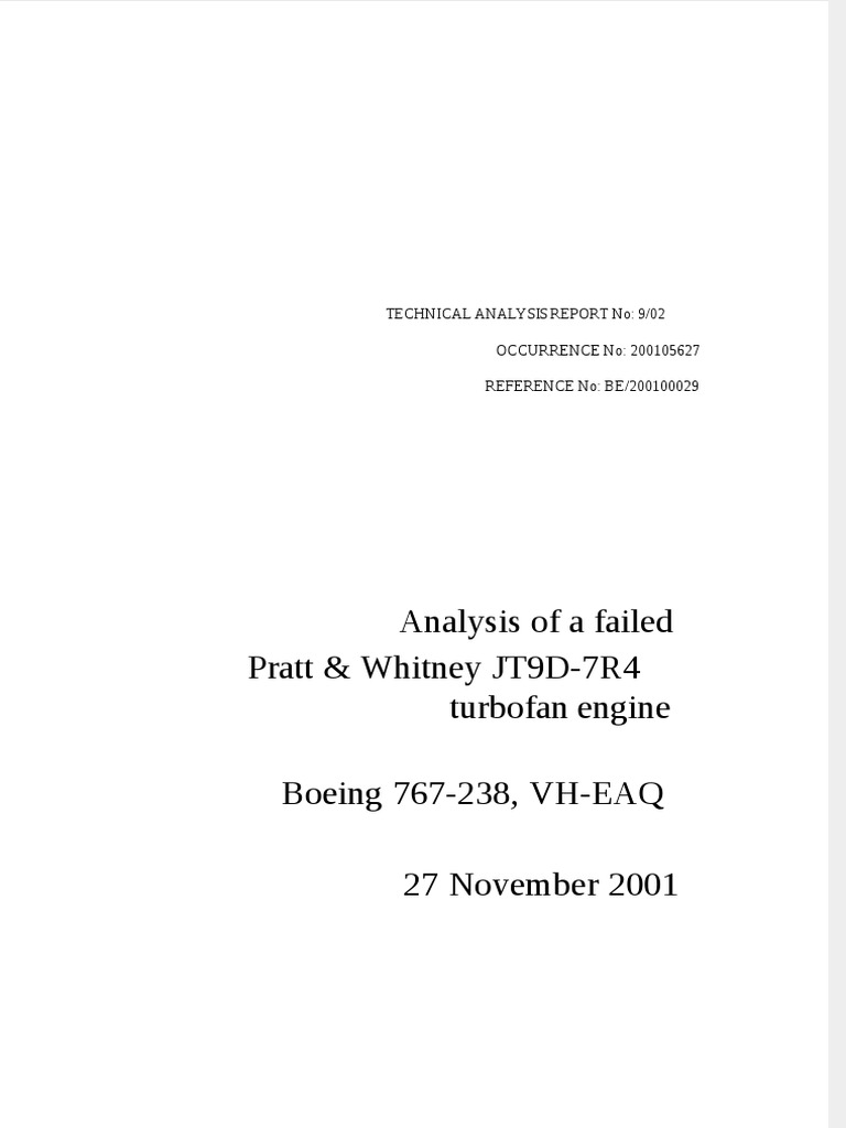 Analysis of A Failed Pratt & Whitney JT9D-7R4 Turbofan Engine | PDF ...