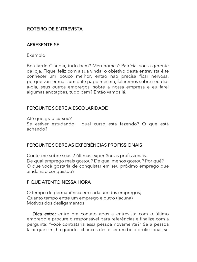Roteiro de Entrevista - Passo A Passo | PDF