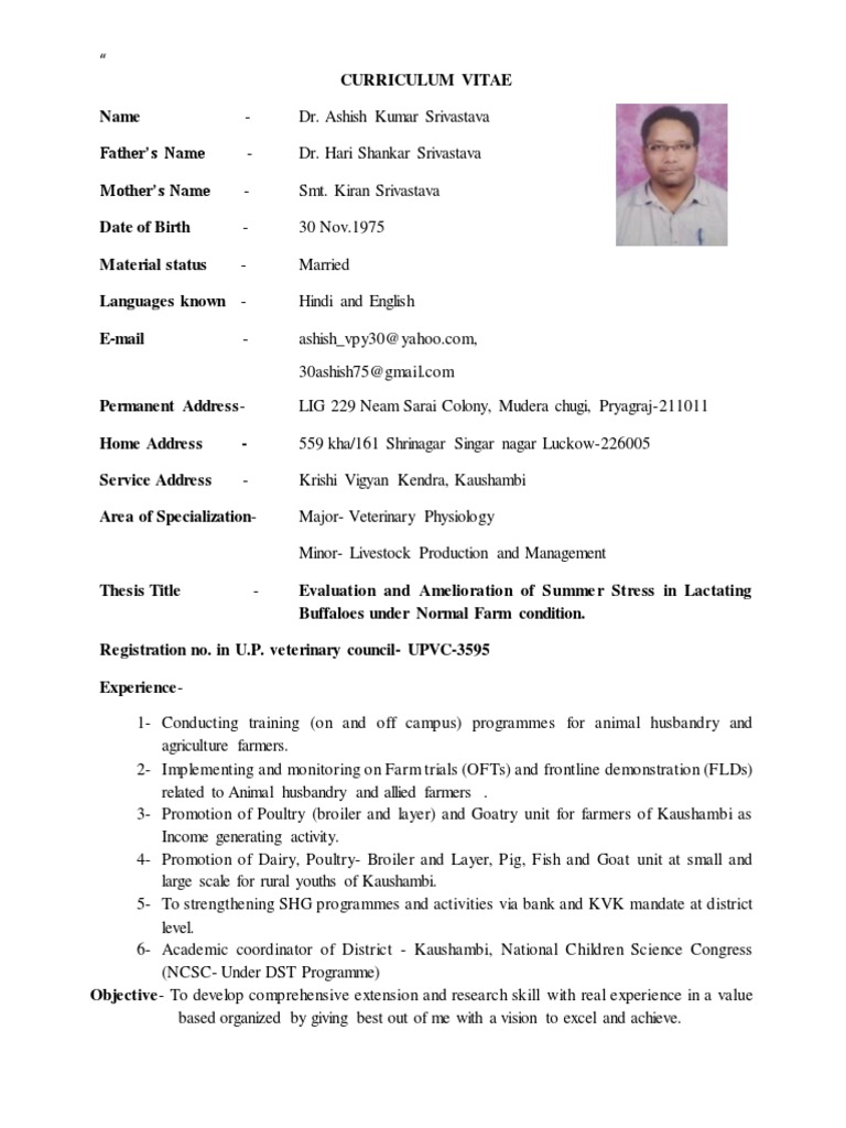 Dr. Ashish Srivastava's Professional Profile | PDF | Agriculture ...