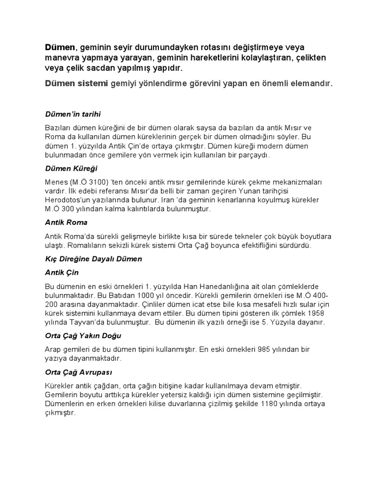 Dümen Nedir Tarihçe Nfu Fu | PDF
