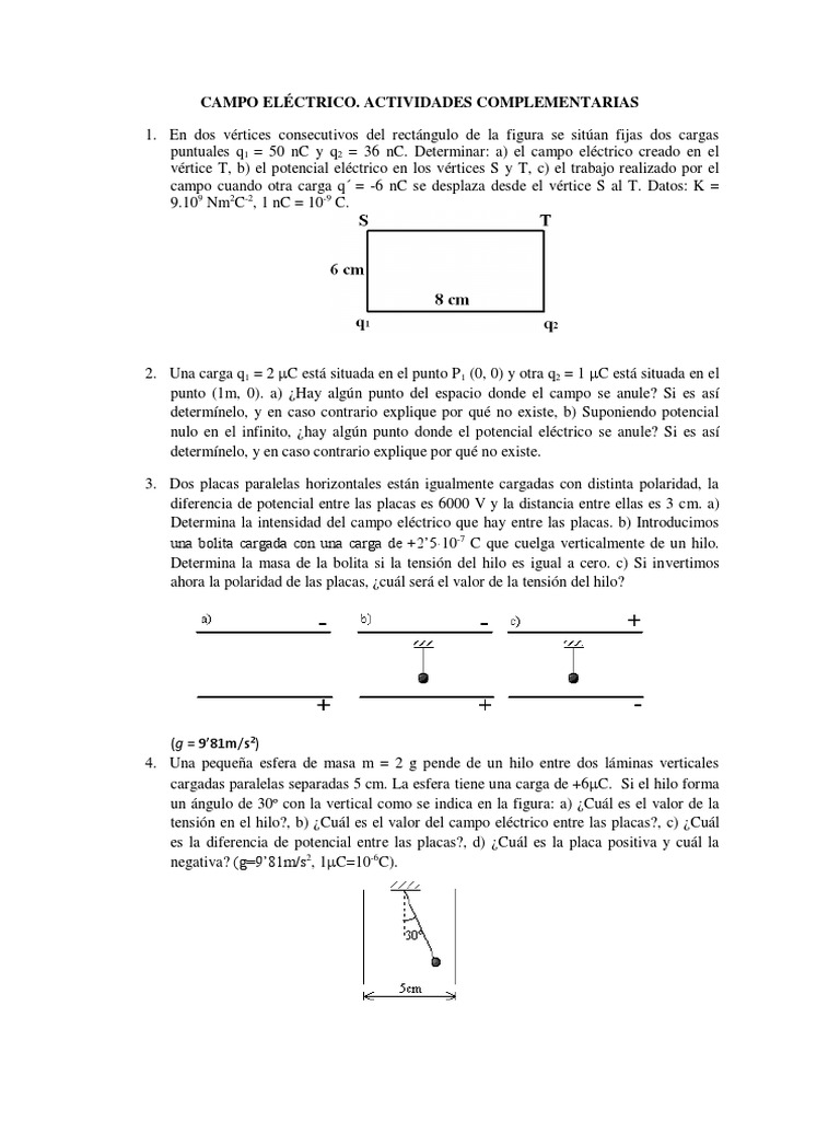 03 - Campo Electrico - Actividades Complementarias | PDF | Electricidad | Campo eléctrico