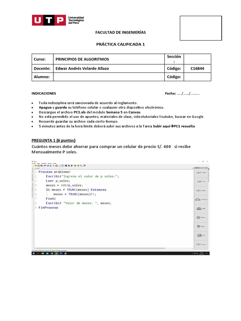 PC1-Principio de Algoritmos 1 | PDF PC1-Principio de Algoritmos 1 | PDF