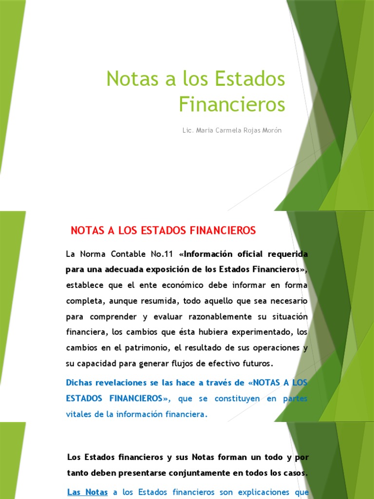 Notas A Los Estados Financieros | PDF | Estado financiero | Contabilidad