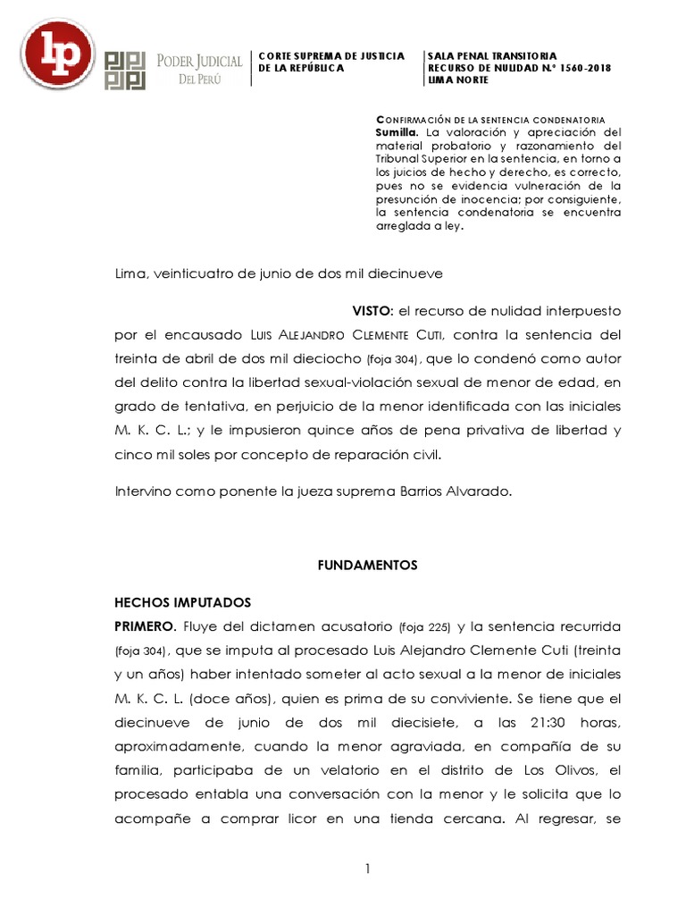 Declaracion Victima Elementos de Corroboracion Periferica RN-1560-2018 ...
