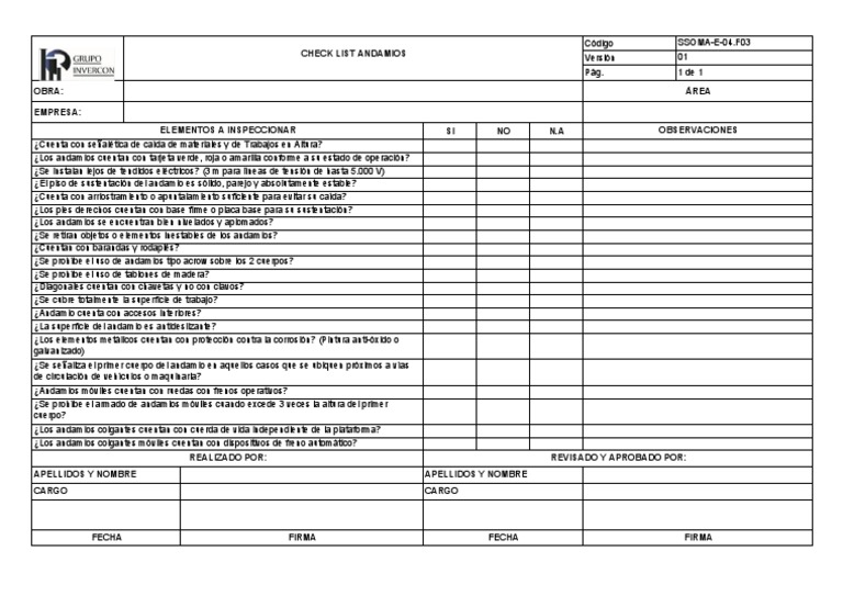 Check List Andamios | PDF