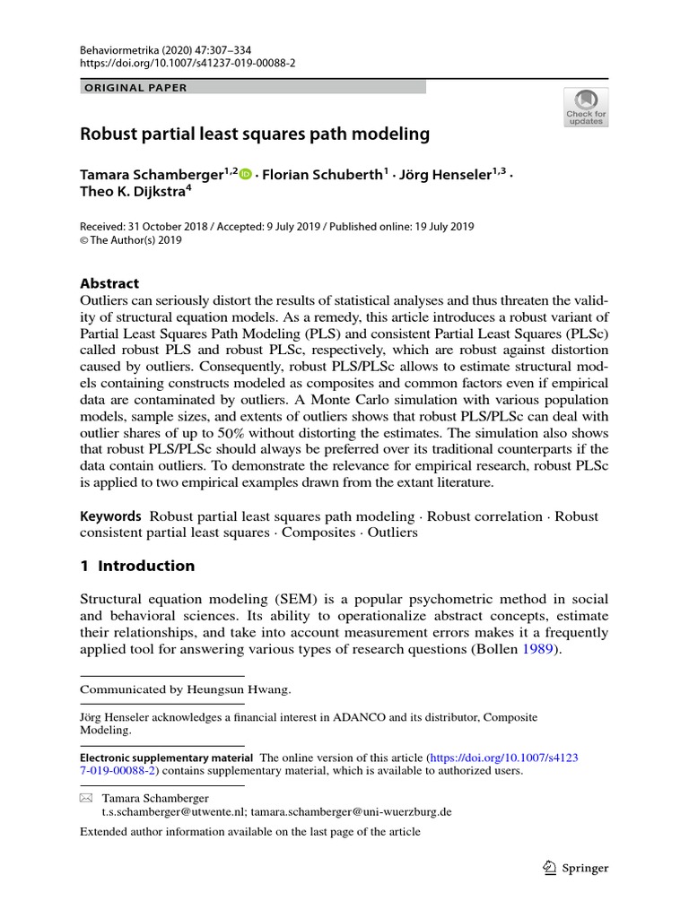 Schamberger2020 Article RobustPartialLeastSquaresPathM | PDF | Robust Statistics | Outlier