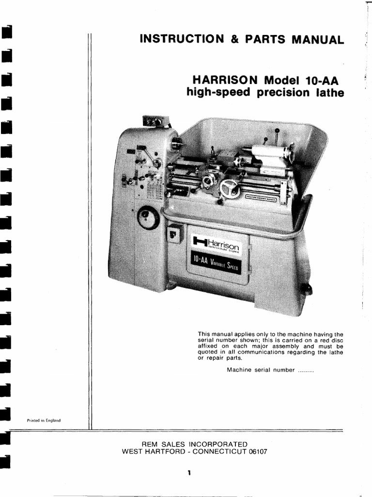 Harrison Model 10 AA Lathe | PDF | Industrial Processes | Metalworking