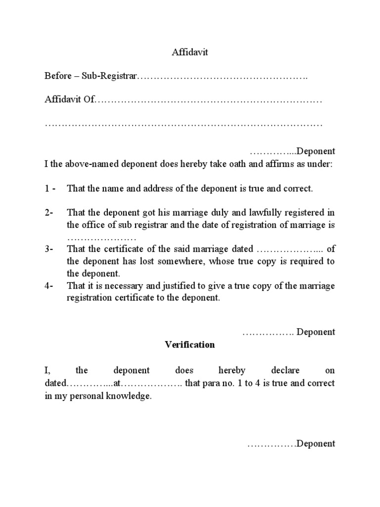 Affidavit for Marriage Certificate Copy | PDF