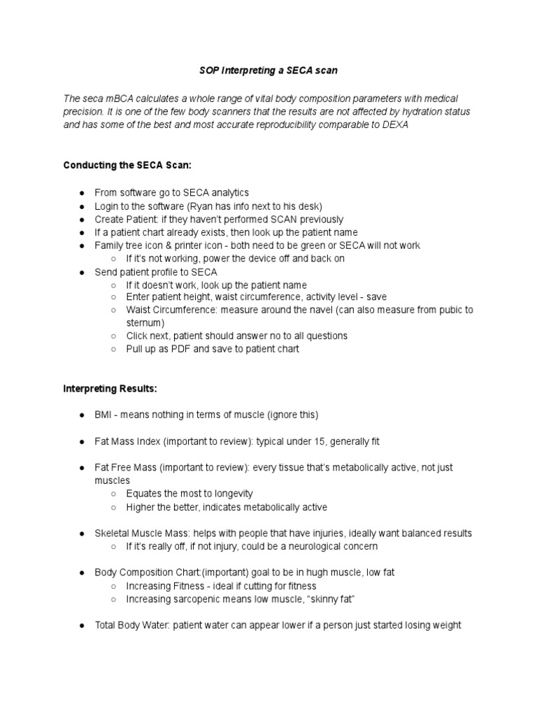 SECA Scan Interpretation Guide | PDF | Obesity | Bulimia Nervosa