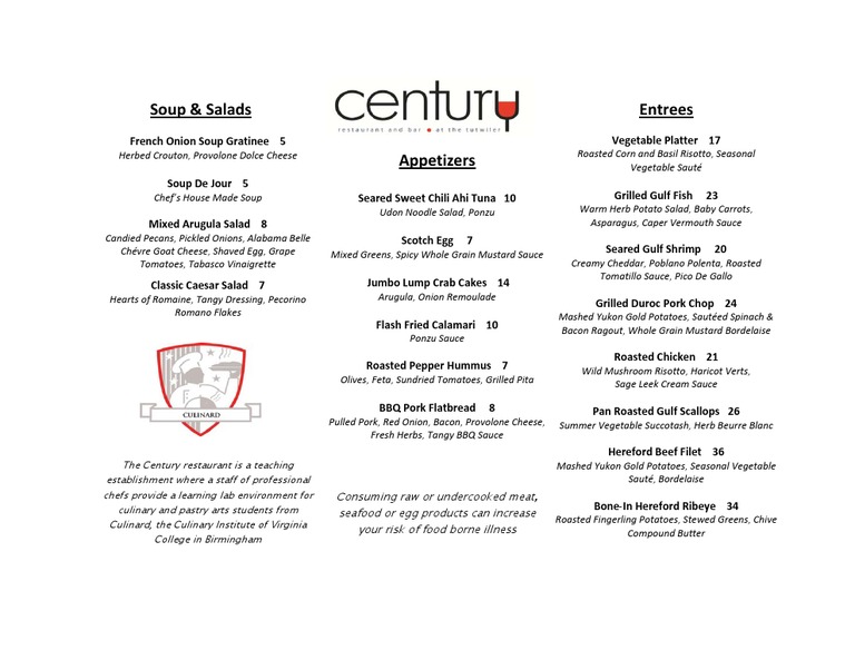 Century Restaurant Menu Highlights | PDF