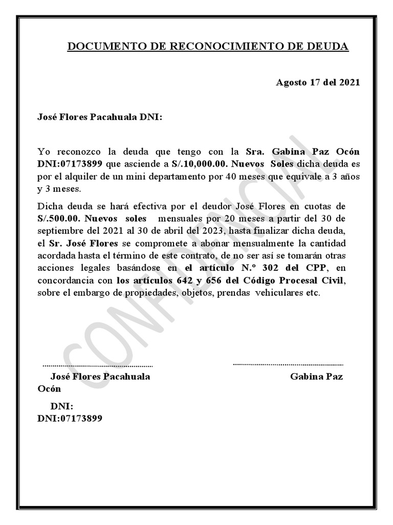 Documento de Reconocimiento de Deuda | PDF