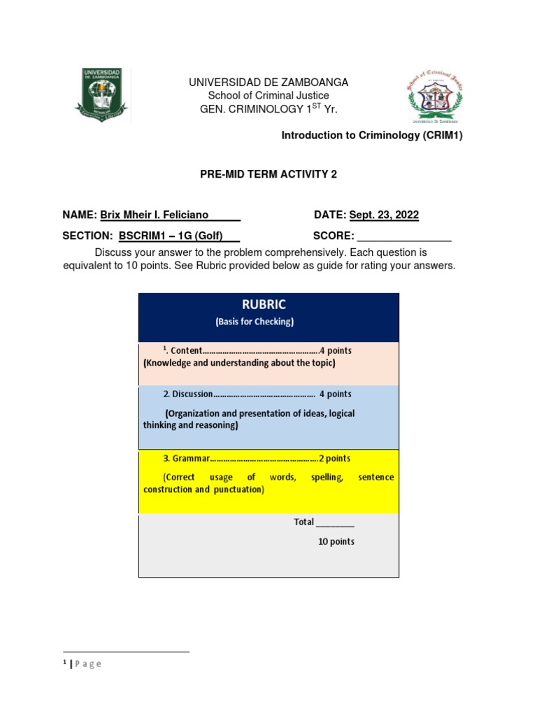 Pre-Mid Activity 2 - Feliciano | PDF | Police | Crimes