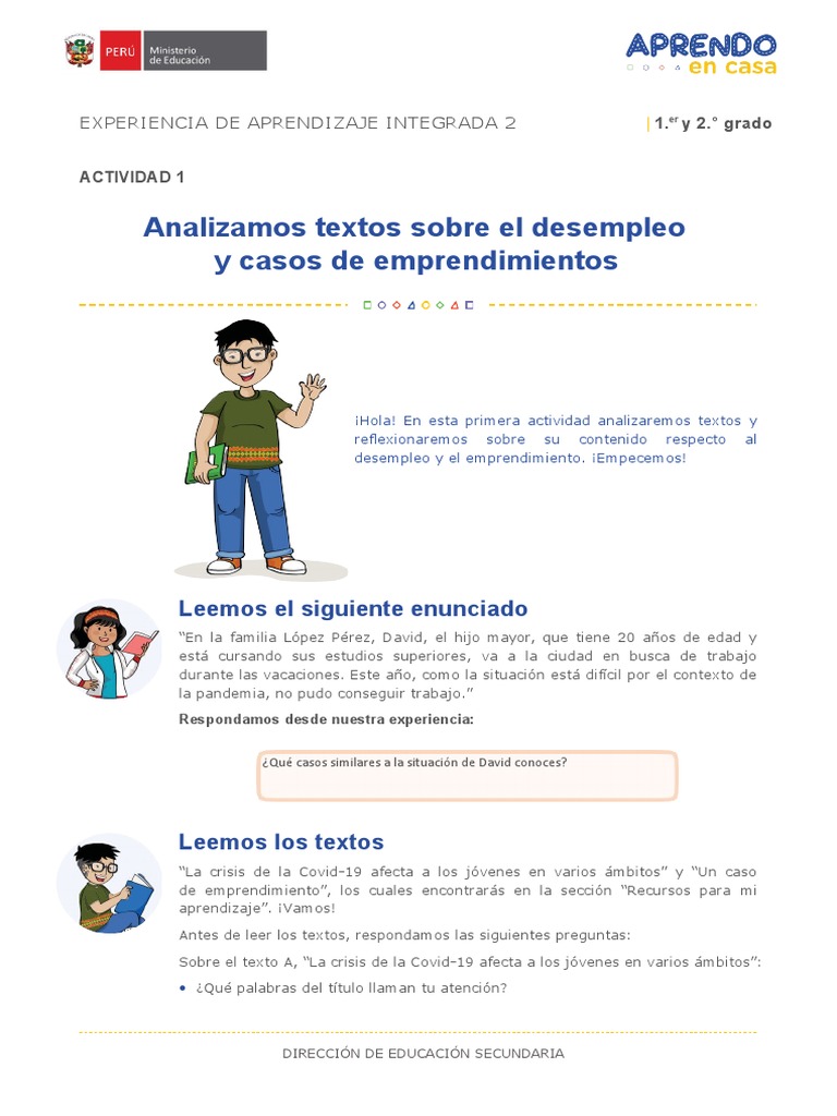 Exp2 Ebr Secundaria 1y2 Exploramosyaprendemos Act01 Desempleoyemprendimiento | PDF ...