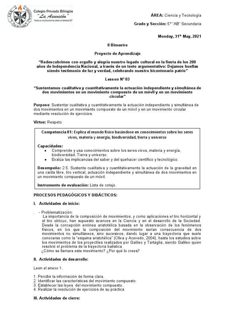 Lesson 3 de 5° Ii Bim | PDF | Mecánica | Física Aplicada e Interdisciplinaria