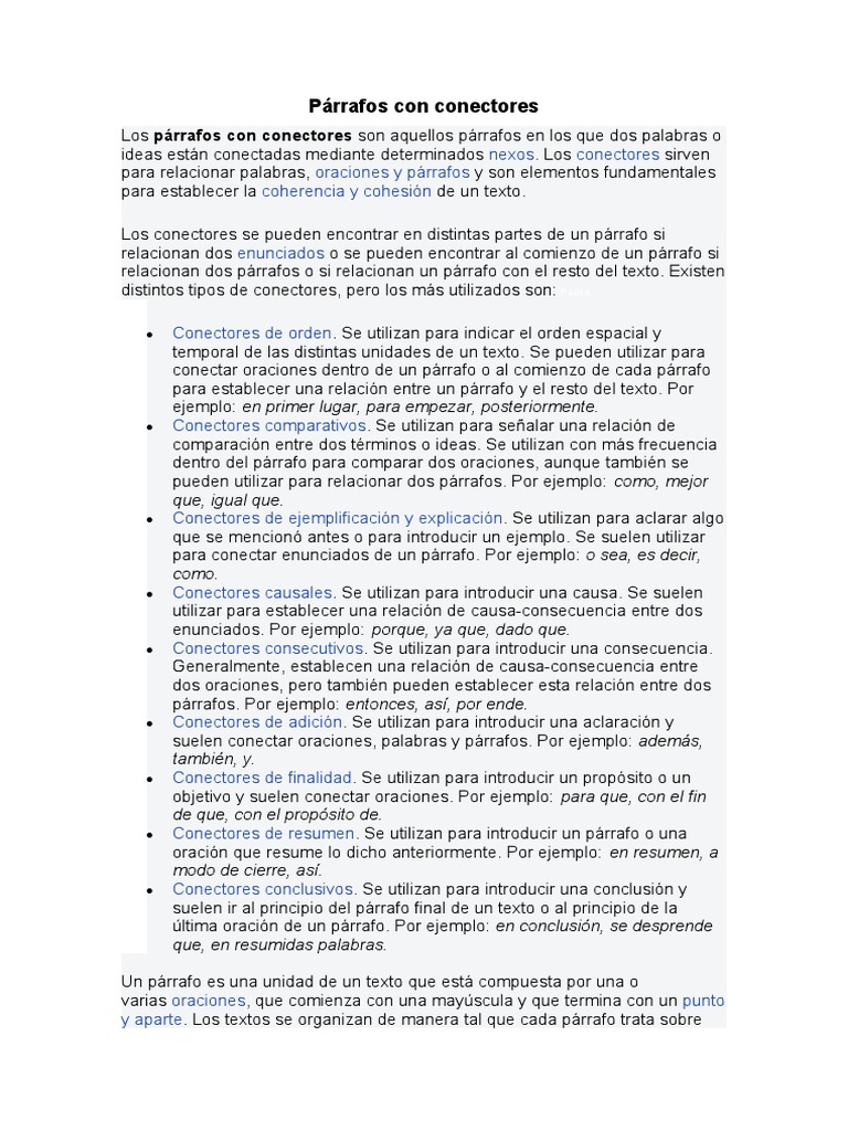 Conectores en Párrafos: Guía Completa | PDF | Lingüística | Gramática