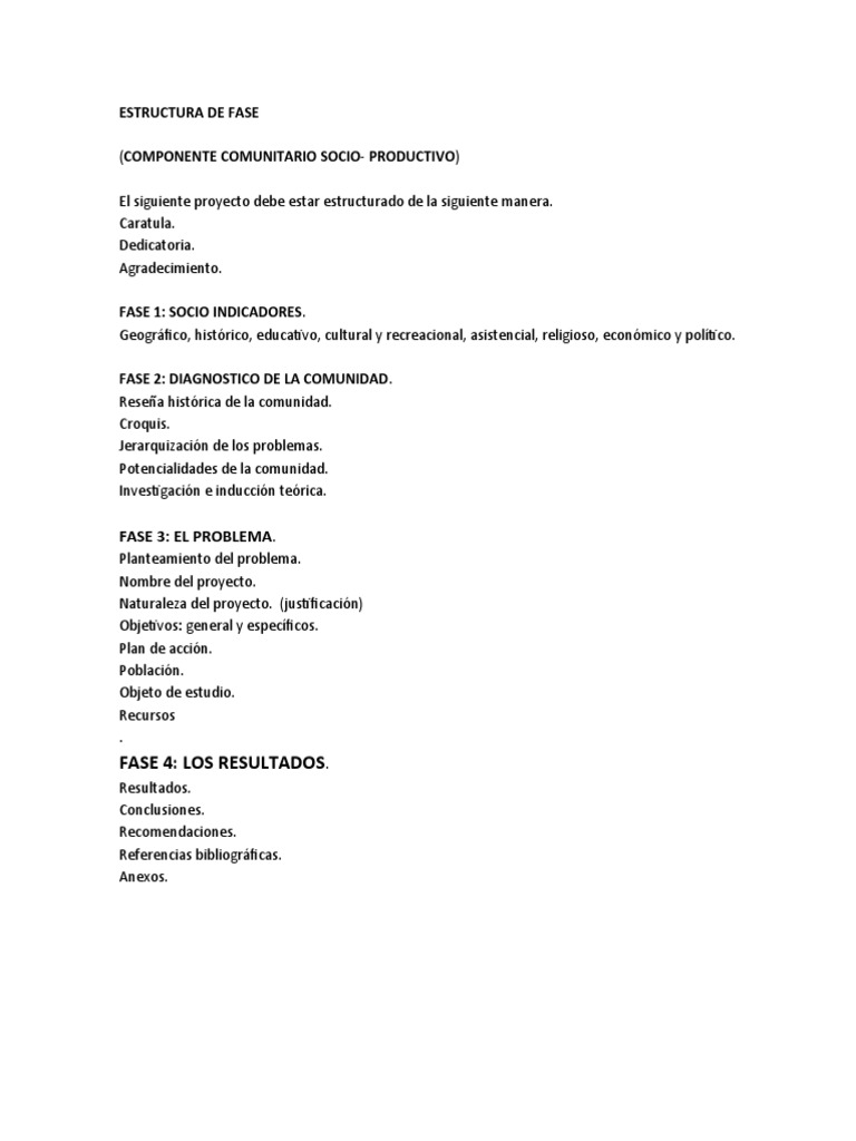 Estructura de Fase Componente Comunitario Socio Productivo | PDF