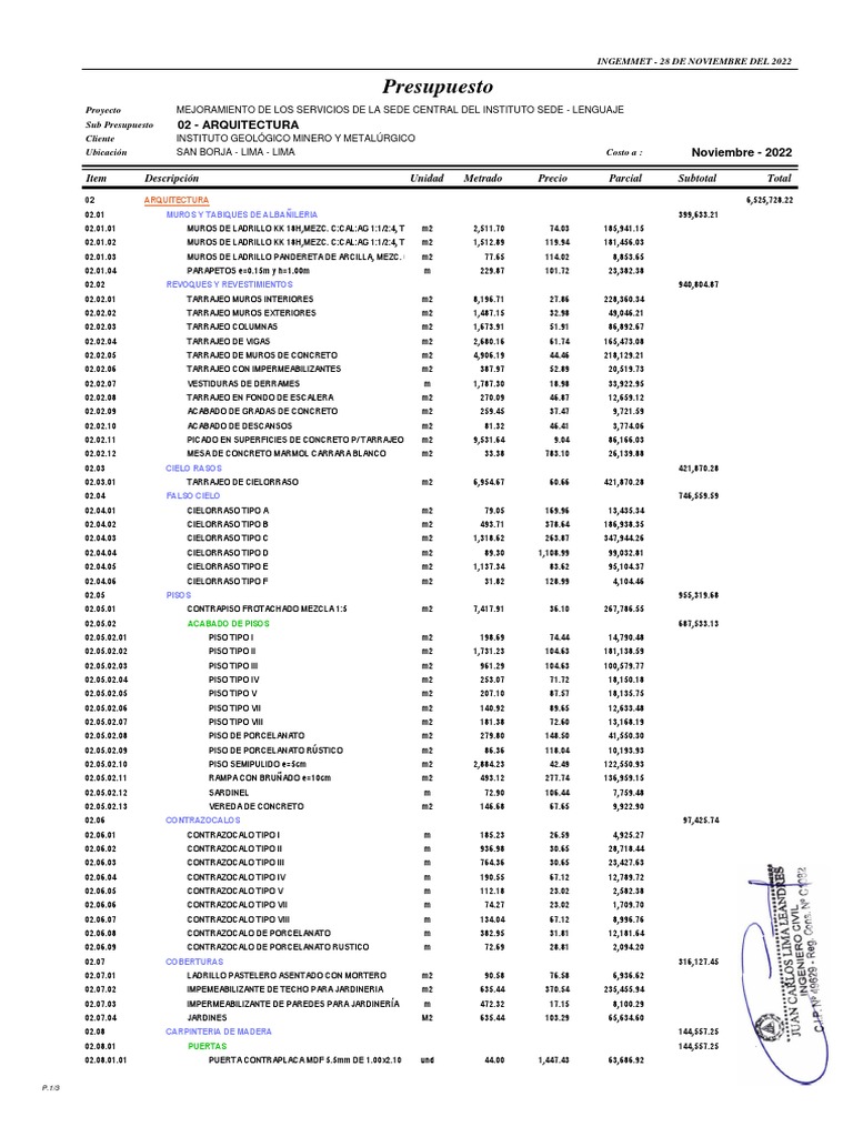 02 - Arquitectura Presupuesto | PDF | edificio | Ingeniero civil