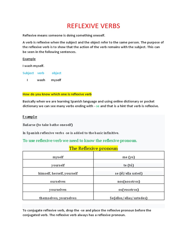 Reflexive Verbs Full | PDF | Languages | Foreign Language Studies