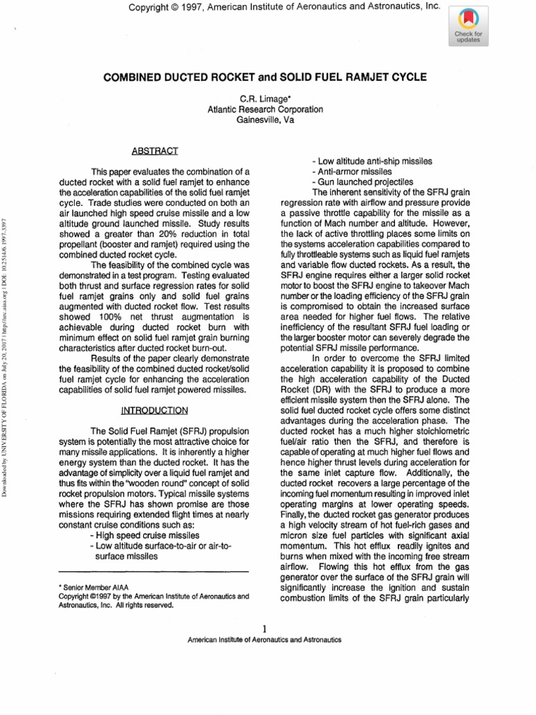 Combined Ducted Rocket and Solid Fuel Ramjet Cycle | PDF | Rocket | Spacecraft Propulsion