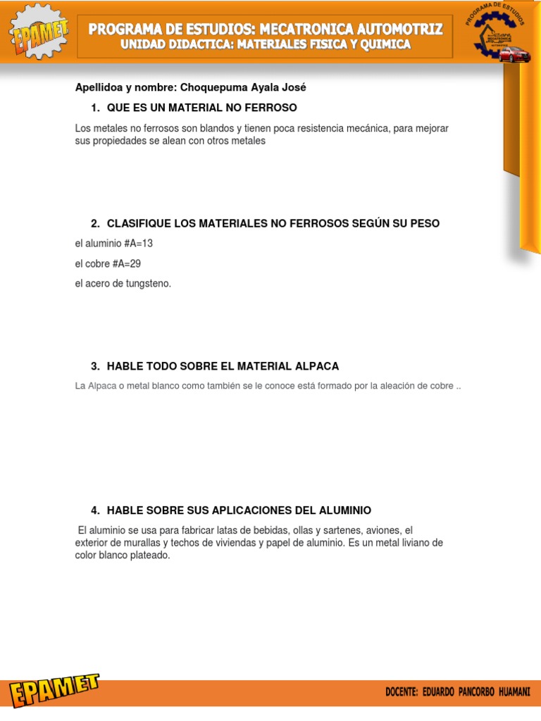 Tarea #05 Materiales No Ferrosos | PDF