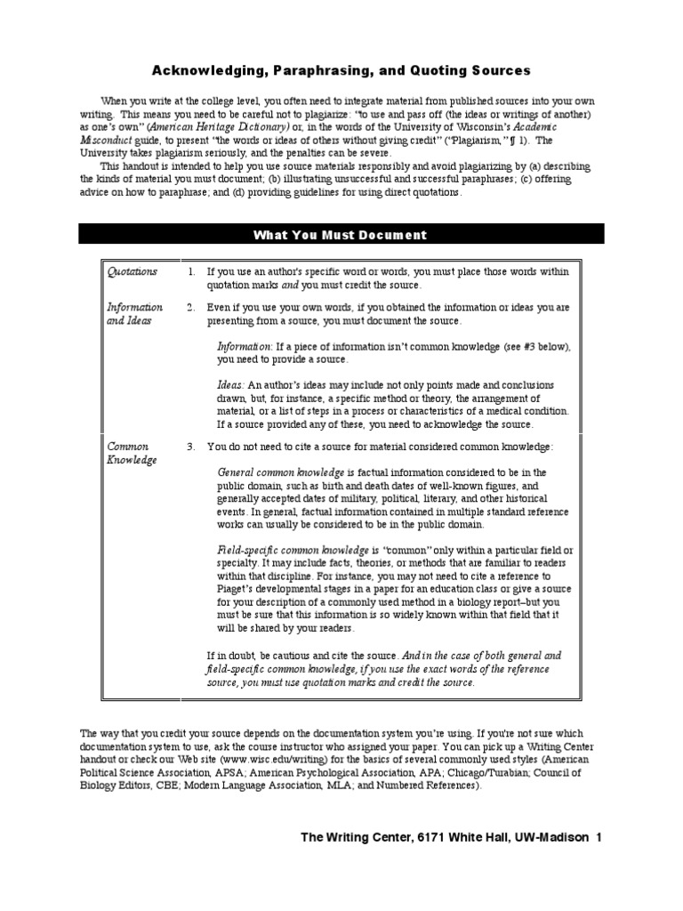 Acknowledging Sources | PDF
