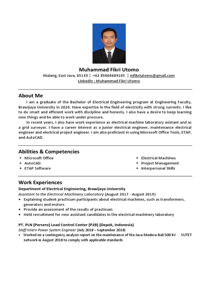 CV - Muhammad Fikri Utomo - PT. Altrak 1978 Job Application | PDF ...