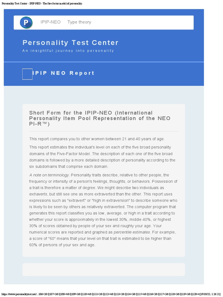 Personality Test Center - IPIP NEO - The Five Factor Model of ...