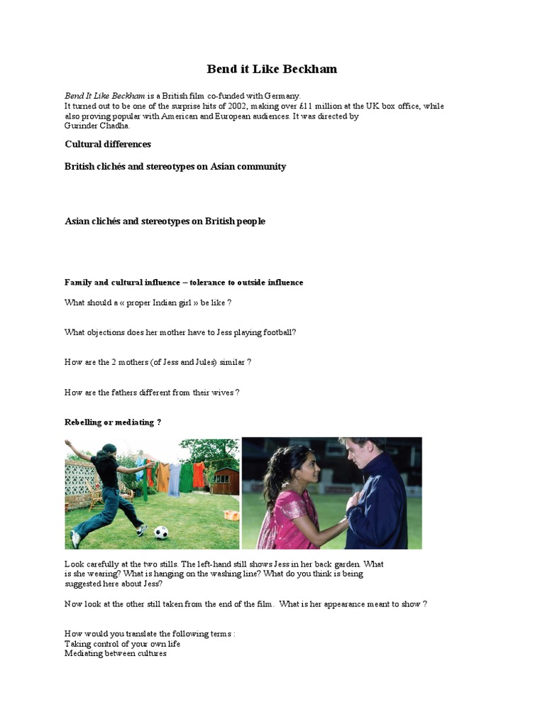 Bend It Like Beckham Worksheet | PDF