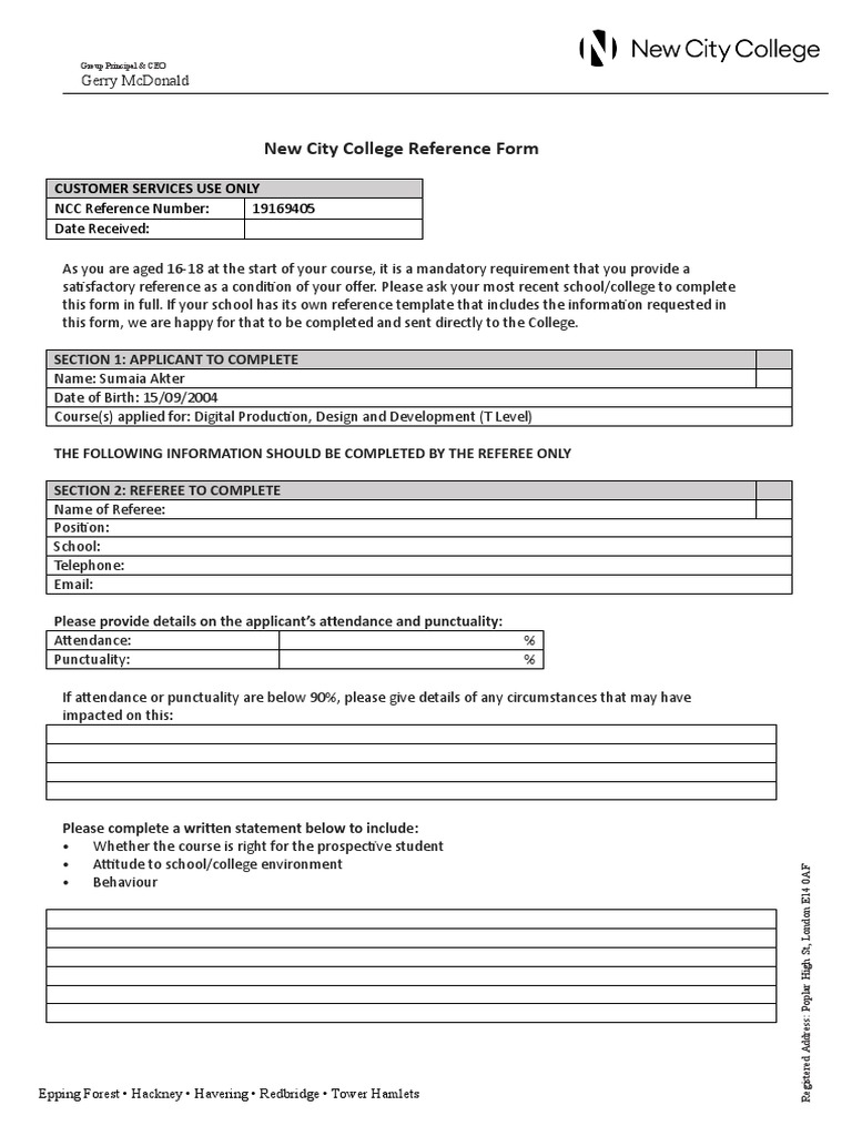 NCC - Reference Letter | PDF | University And College Admission
