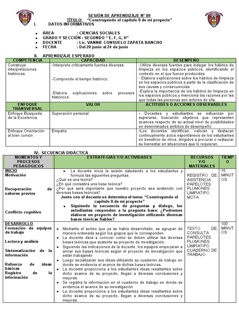 Sesión de Aprendizaje 09 - SEGUNDO CC - SS | PDF | Evaluación | Método de enseñanza