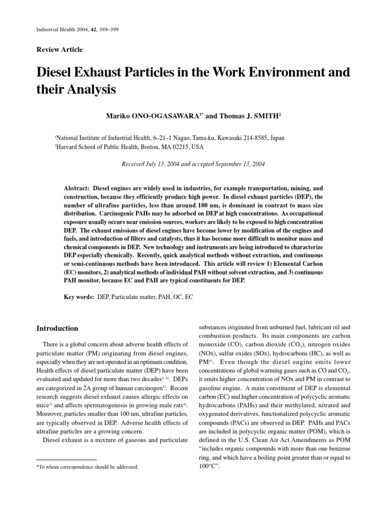 Diesel Exhaust Particles in The Work Environment and Their Analysis ...