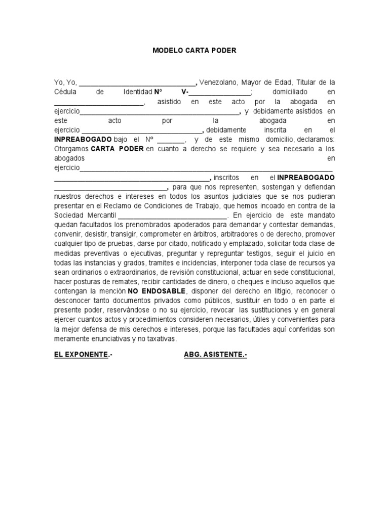 Modelo Carta Poder Laboral | PDF