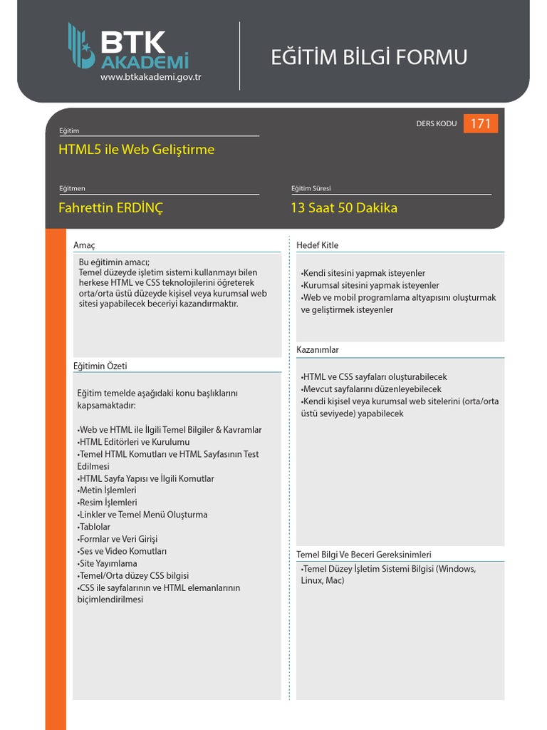 HTML5 Ile Web Geli - Tirme E - Itimi Bilgi Formu | PDF