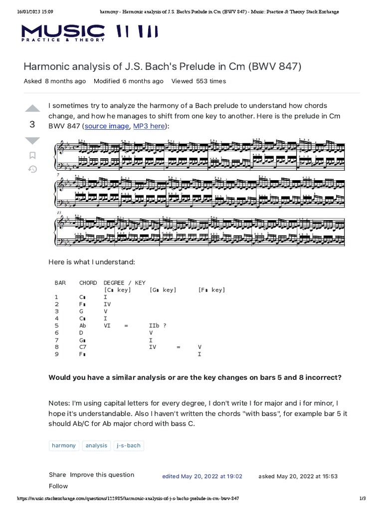 Harmony - Harmonic Analysis of J.S. Bach's Prelude in CM (BWV 847) - Music - Practice & Theory ...