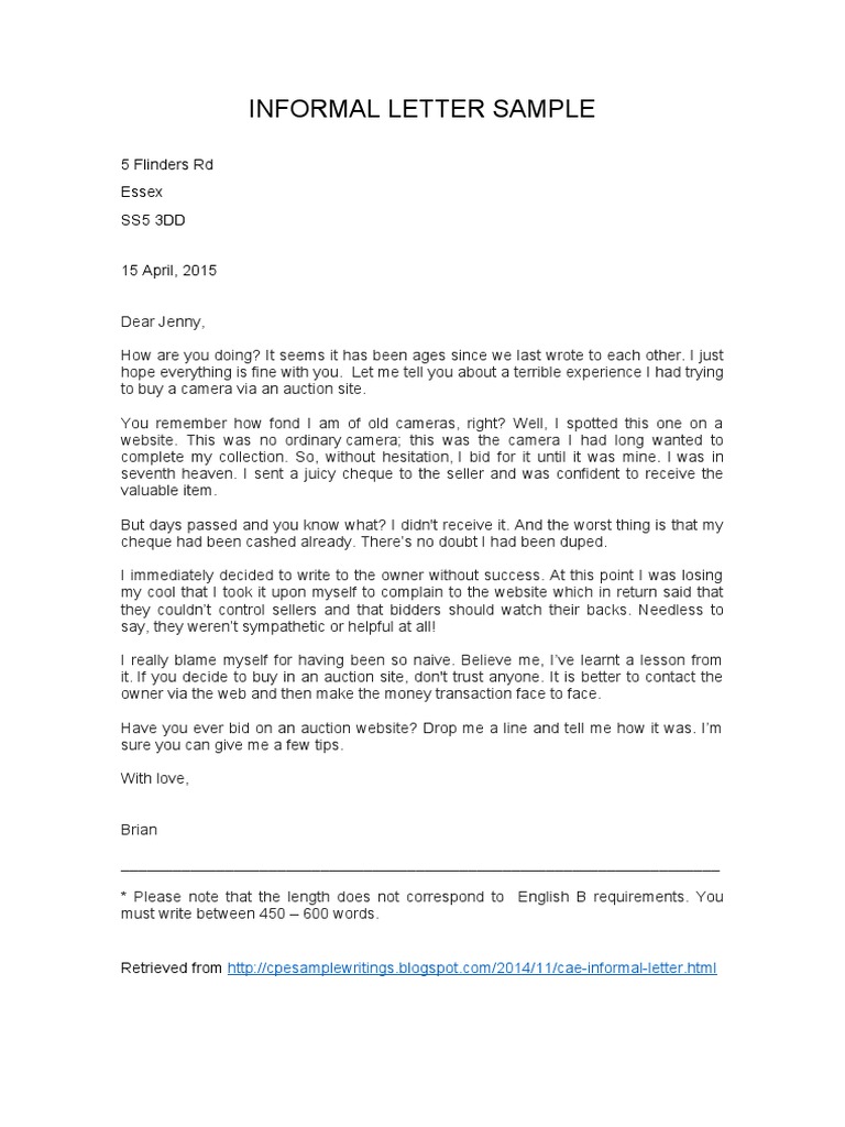Informal Letter Sample | PDF