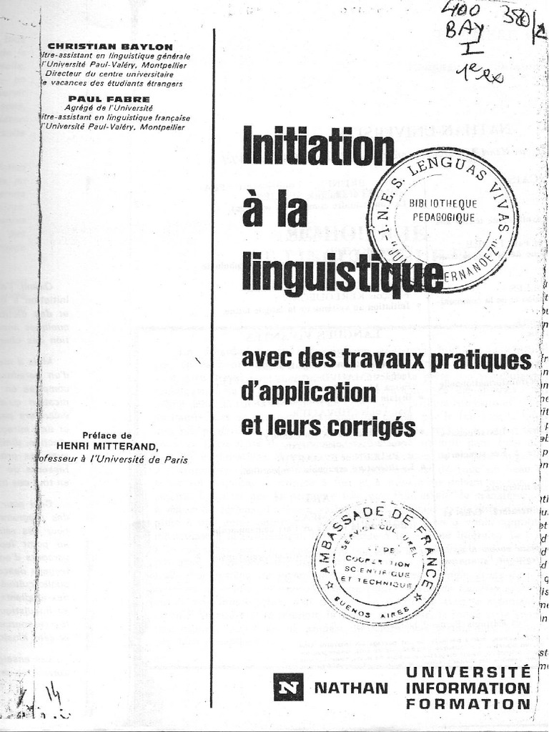 Baylon Et Fabre - Initiation À La Linguistique - Chapitres 1, 2 | PDF