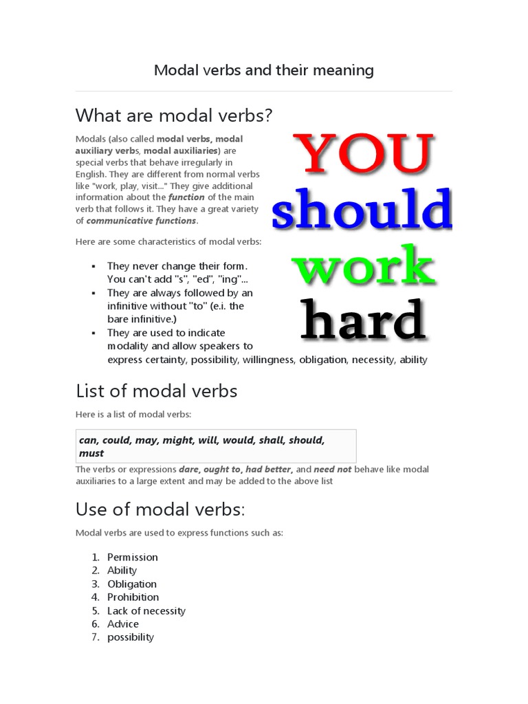 Modal Verbs List