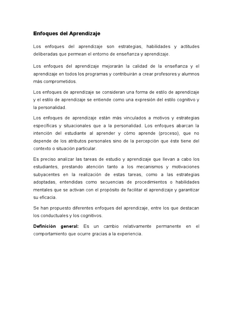 Enfoques Del Aprendizaje | PDF | Aprendizaje | Comportamiento